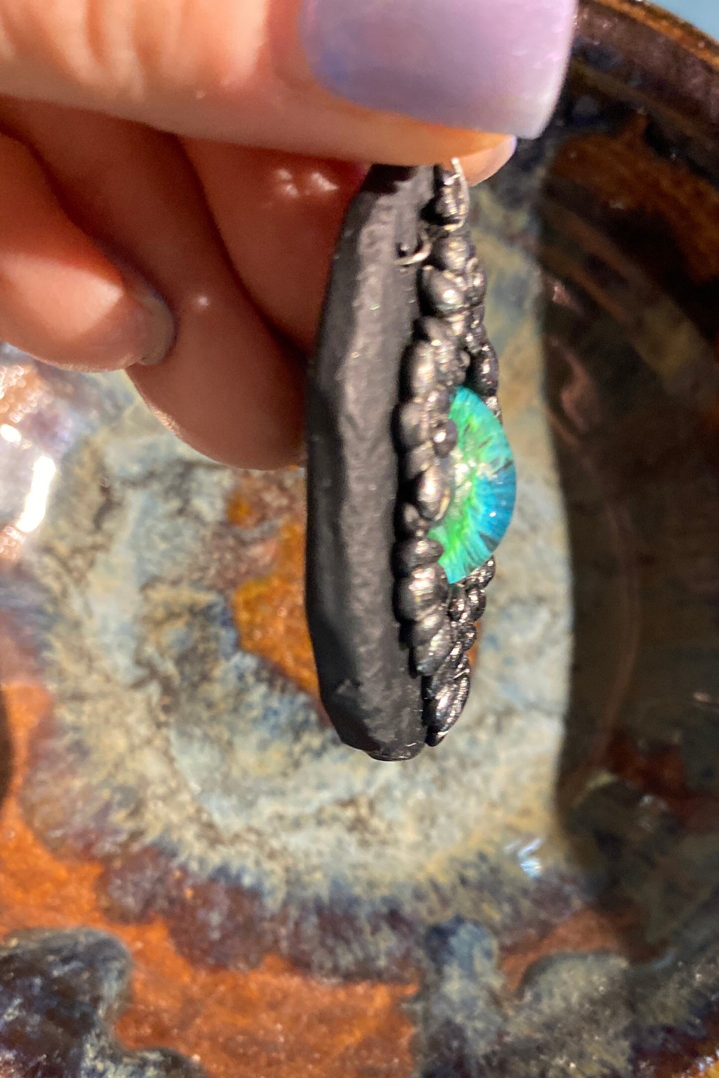 Evil Eye Talisman Necklace, Green High Dome Whimsical Good Luck Amulet ...