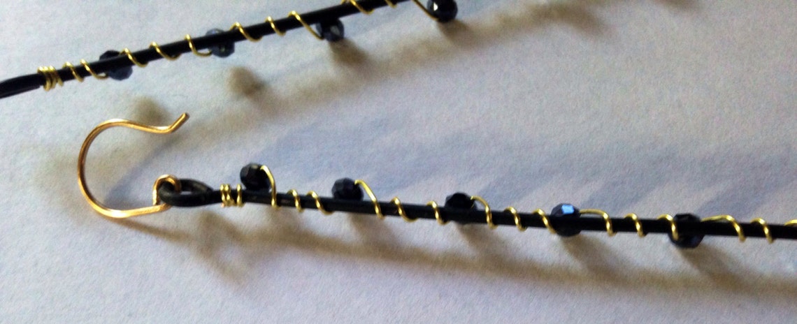 Boho Earrings, Super Long Wire Wrapped Earrings With Black Faceted ...