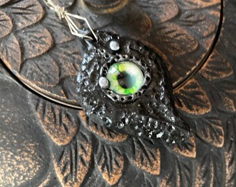 Evil Eye Talisman Necklace, Green High Dome Whimsical Good Luck Amulet ...
