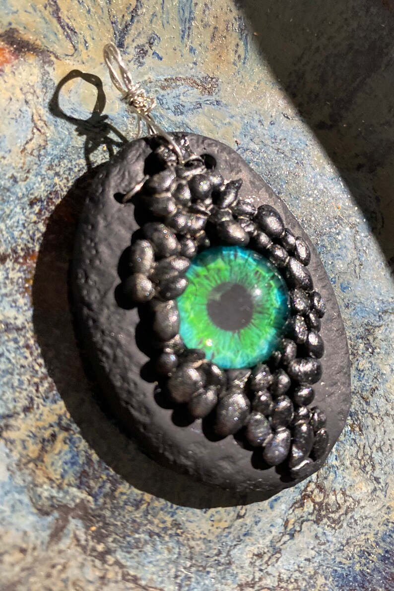 Evil Eye Talisman Necklace, Green High Dome Whimsical Good Luck Amulet ...