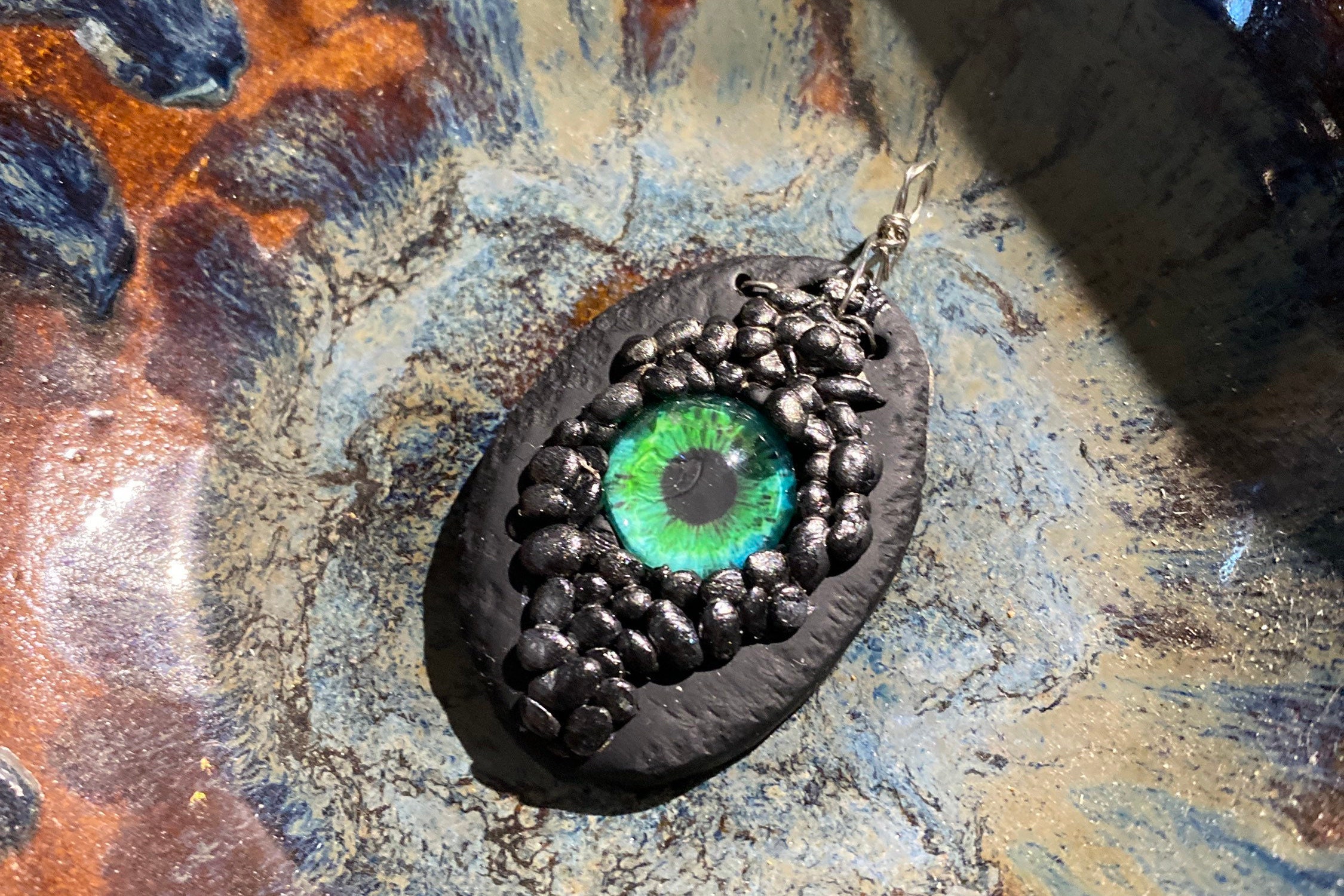 Evil Eye Talisman Necklace, Green High Dome Whimsical Good Luck Amulet ...