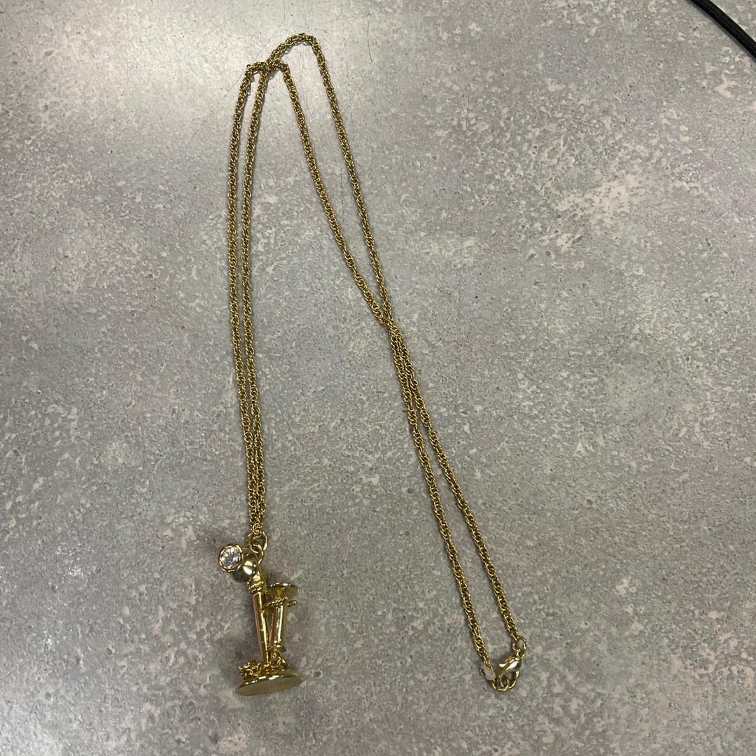 Vintage French Telephone Rhinestones Chatm Goldtone Chain Necklace - Etsy