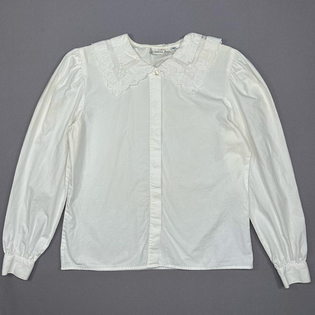 Vintage 1980’s Carroll Reed Cottagecore Lace Collar Blouse Size 10 - Etsy