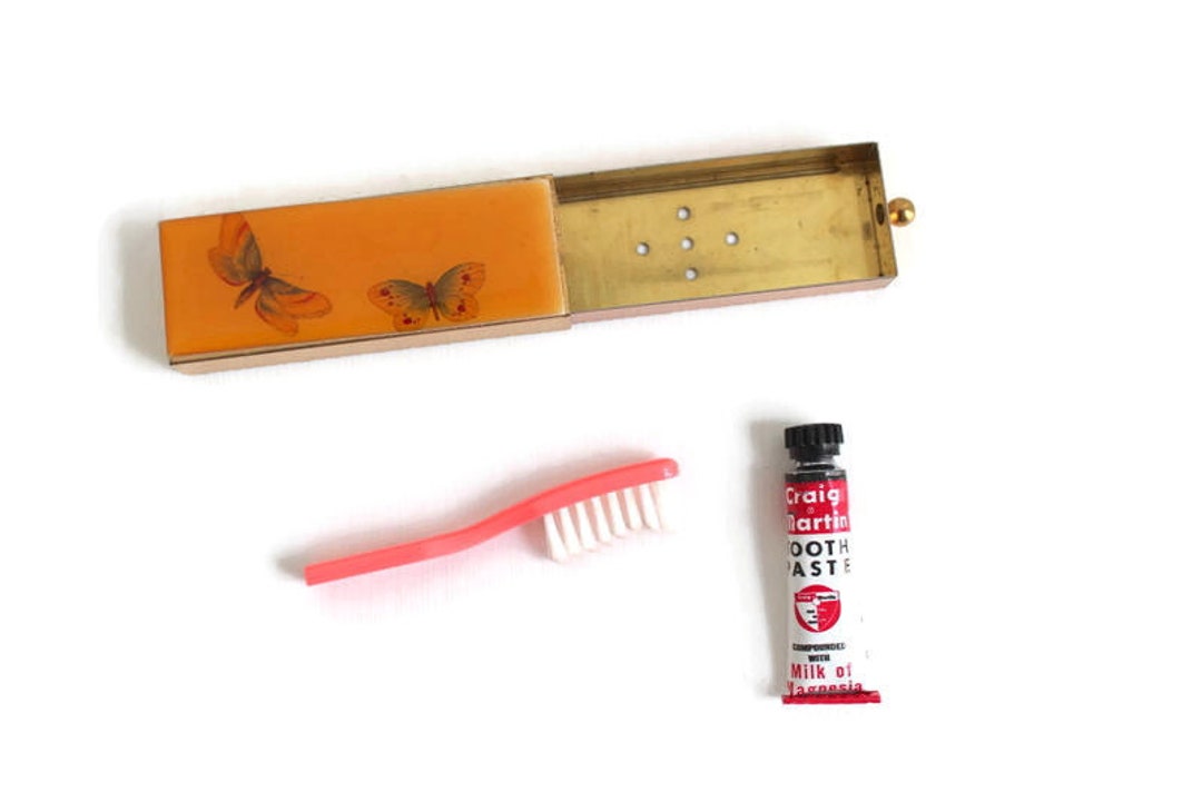 Butterfly Print Travel Dental Kit With Toothbrush & Toothpaste, Brass ...