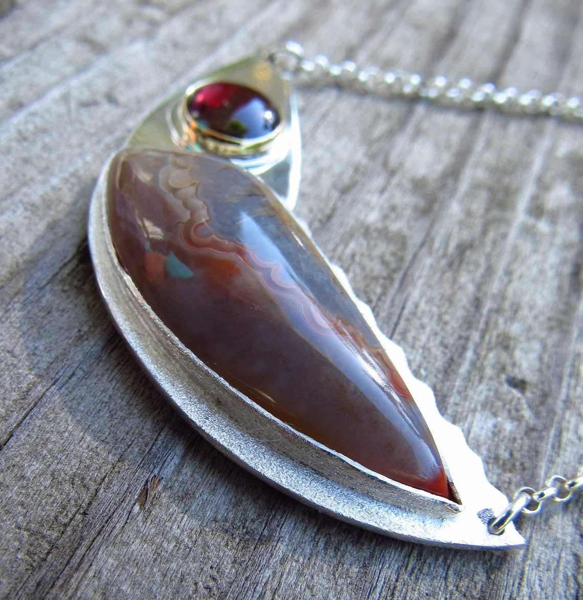 Red Garnet and Moroccan Seam Agate Extendable Necklace in Sterling ...