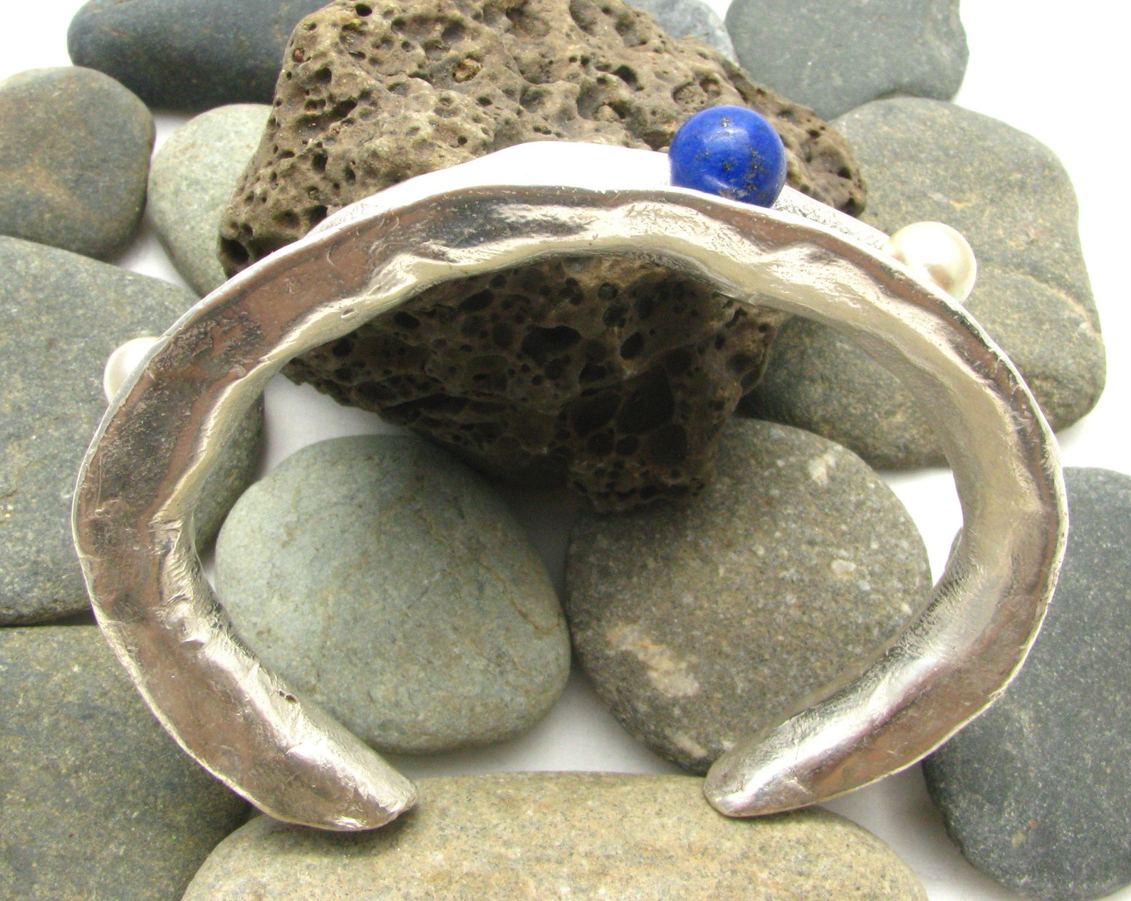 Anticlastic Organic Form Sterling Silver Cuff Bracelet With Cobalt Blue ...