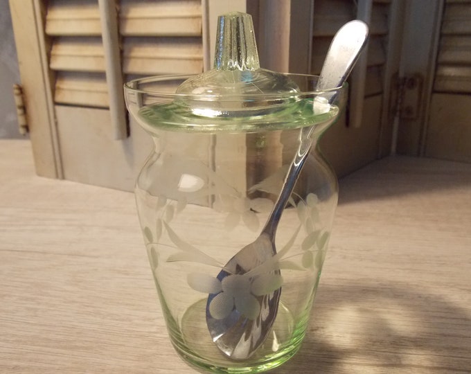 CONDIMENT Server Green ETCHED GLASS Serving Ware With Glass - Etsy