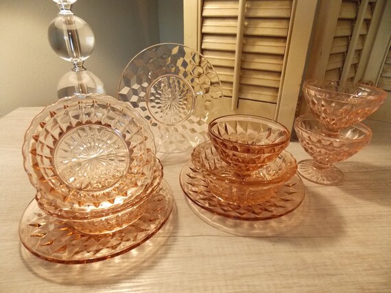 PINK DEPRESSION GLASS Total of 9 Pieces Consisting of 3 | Etsy