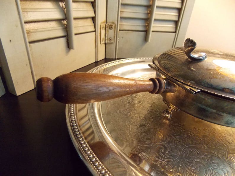 Vintage SILVER SILENT BUTLER With Hinged Lid Footed Silver | Etsy