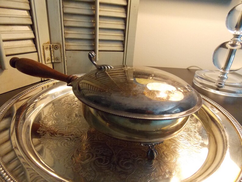 Vintage SILVER SILENT BUTLER With Hinged Lid Footed Silver - Etsy