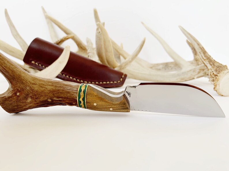 Handmade Verde Wood Deer Antler Hunting or Skinning Knife With Custom ...