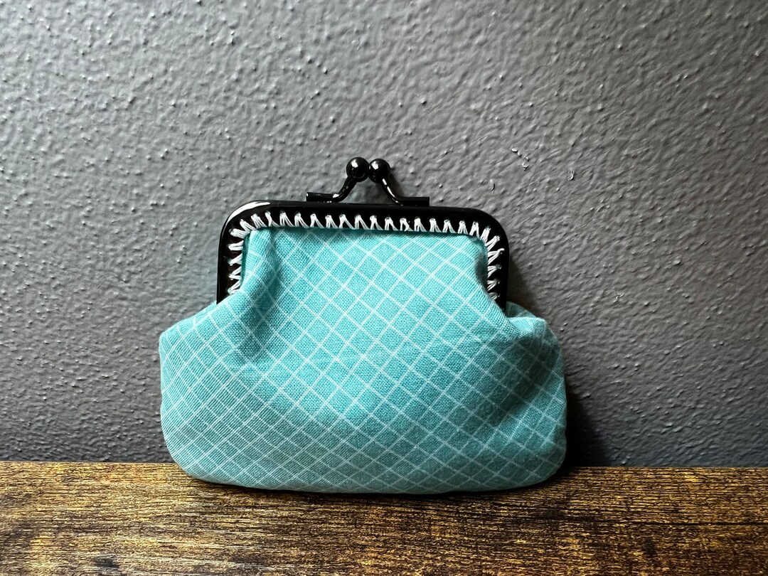 Blue Checkered Coin purse with kiss clasp - Etsy.de