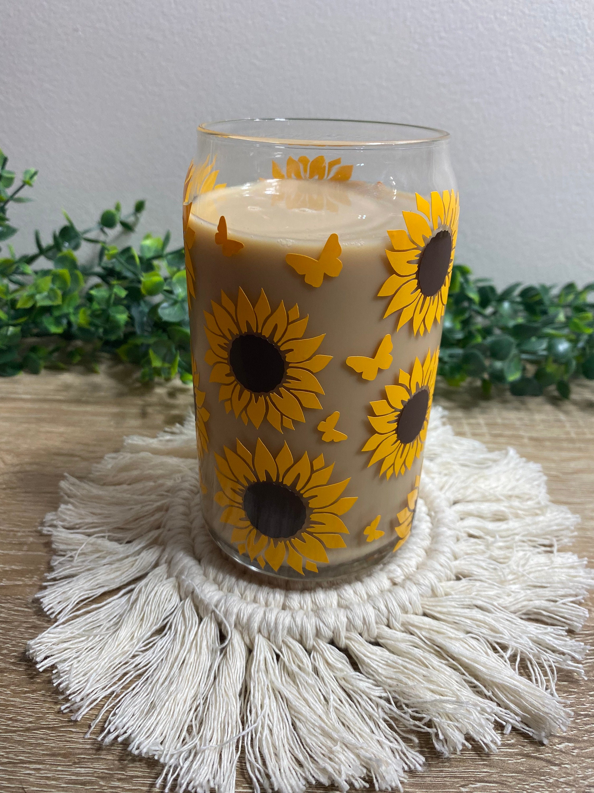 Sunflower Cup, 16oz Glass Cup, Sunflower Glass, Beer Glass Cans ...