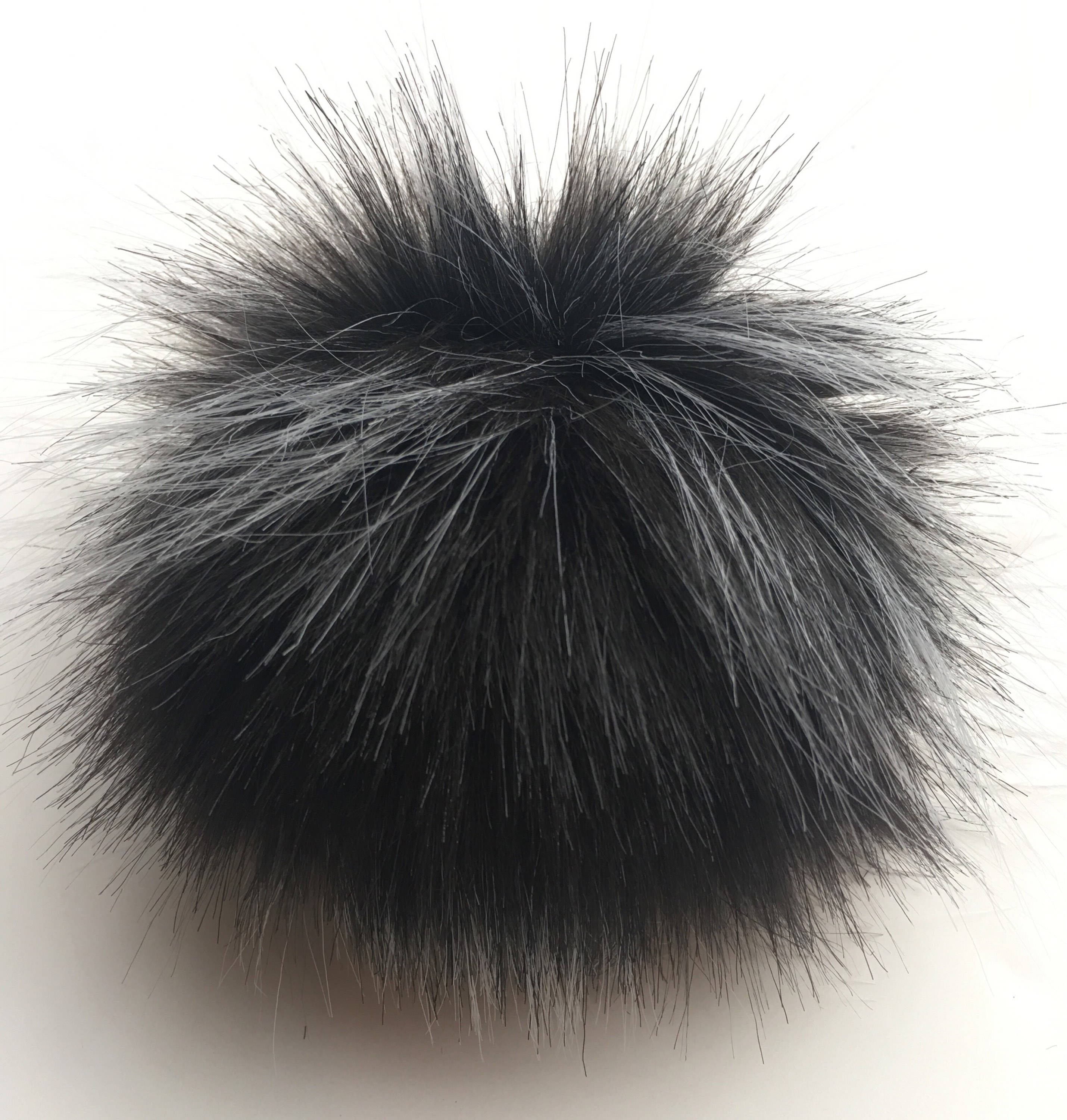 Faux Fur Pompom, 4", Large Pom, Fur Ball, Black and White Wolf Faux Pom ...