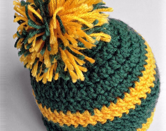 Valentines Day Gift, Sport Colors Hat, Yellow and Green Sports, Pom Pom ...