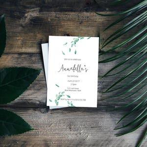 Minimal Gum Leaf Birthday Invitation // 21st Birthday Invite // 1st ...