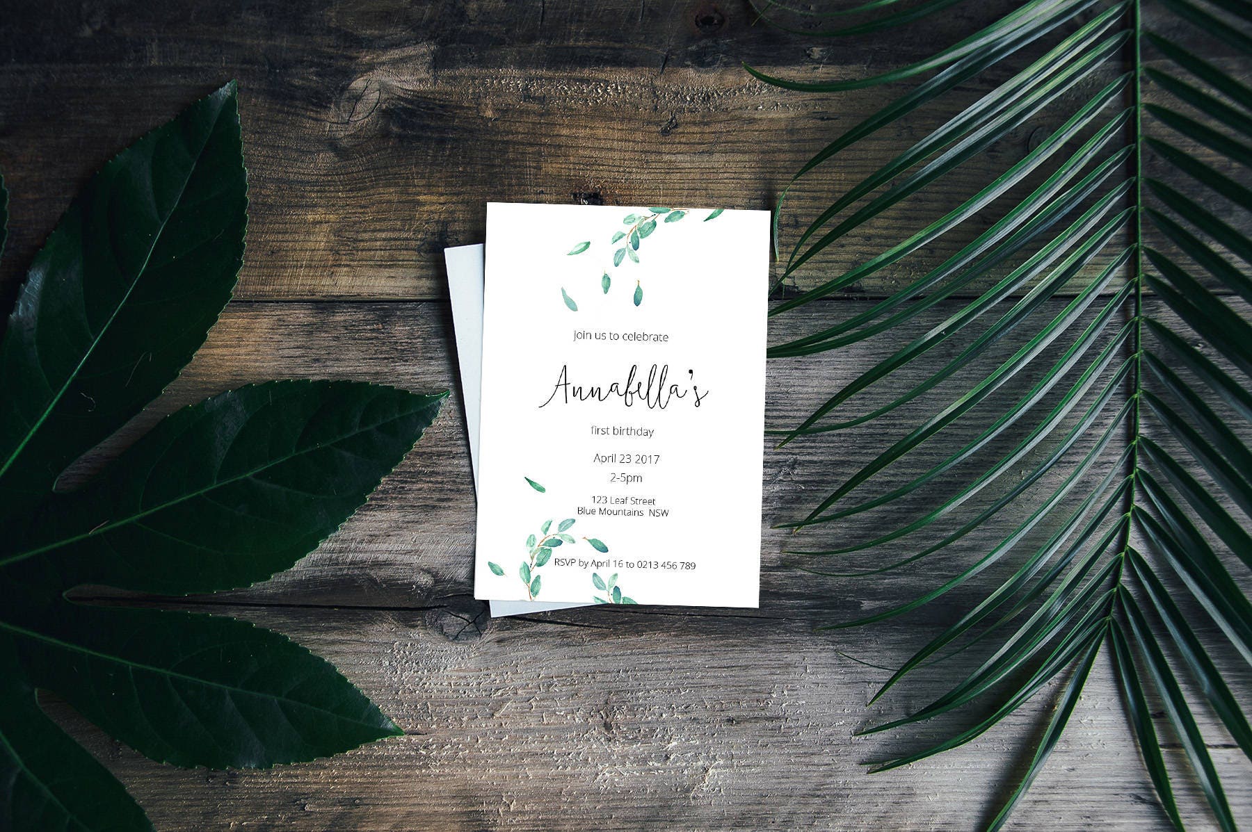 Minimal Gum Leaf Birthday Invitation // 21st Birthday Invite - Etsy ...