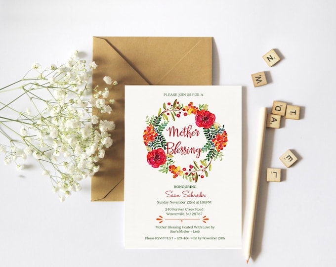 Autumn Mother Blessing Invitation // Blessingway Invite // Boho ...
