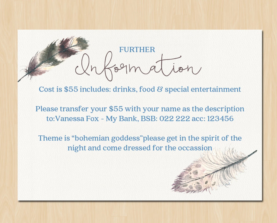 Printable Extra Information Card // 3.5x5 Card // | Etsy