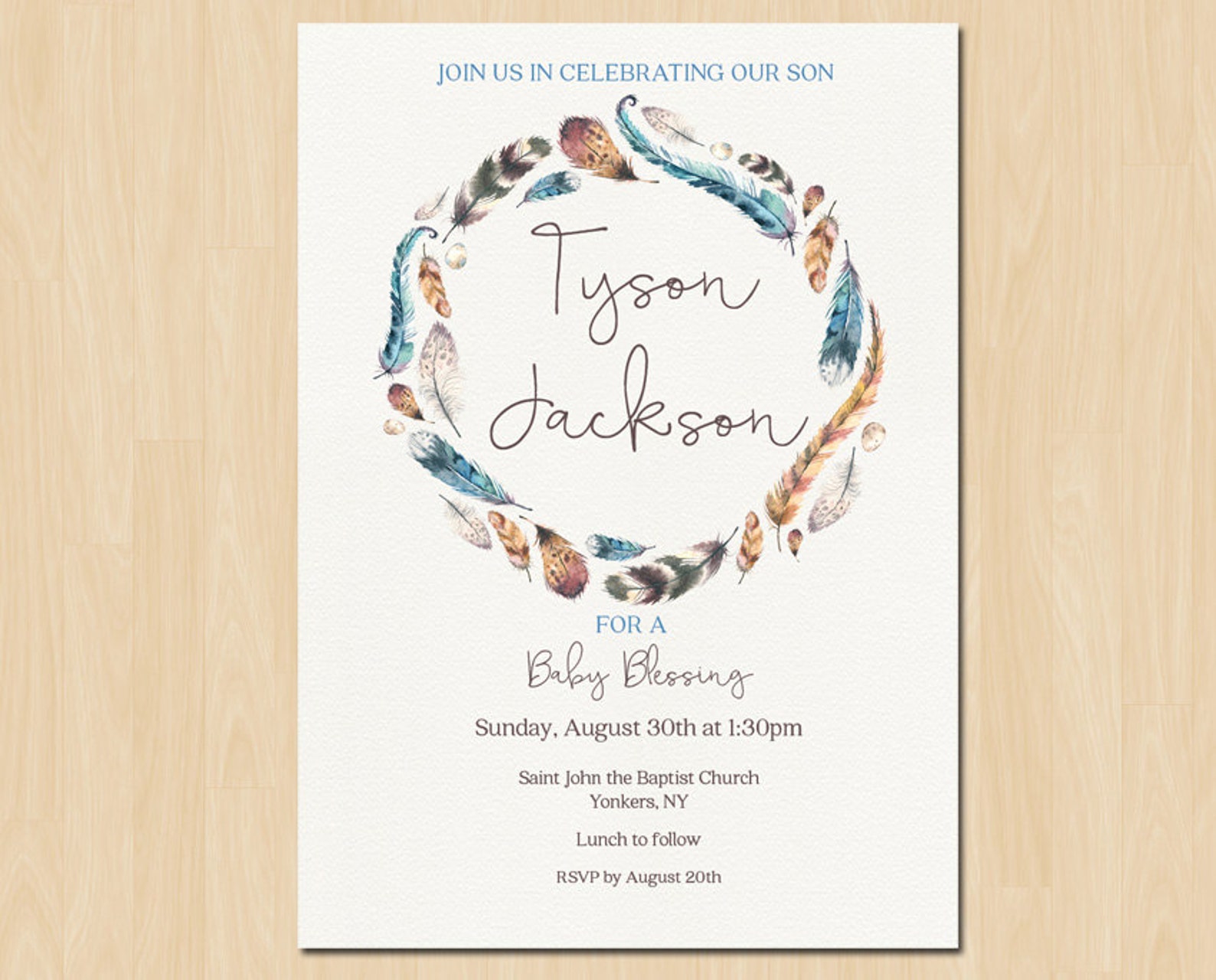 Baby Blessing Invitation // Boy Baptism Invite // Boho - Etsy