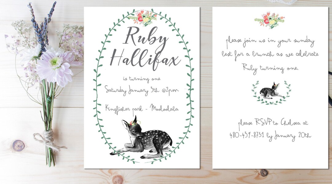 Fawn Birthday Invitation, Girl First Birthday, Baby Shower Fawn, Deer ...