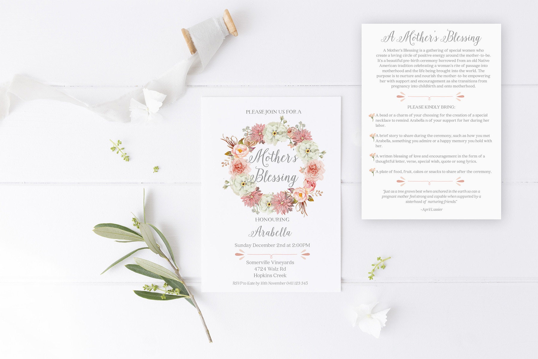 Mother Blessing Invitation in pinks and creams Blessingway | Etsy