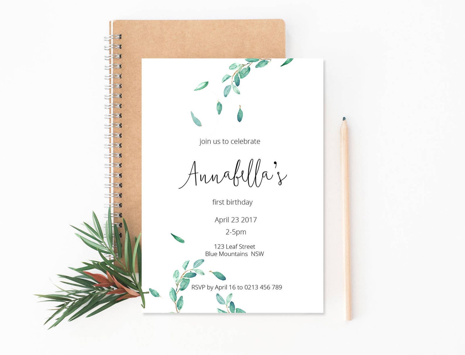 Minimal Gum Leaf Birthday Invitation // 21st Birthday Invite - Etsy ...