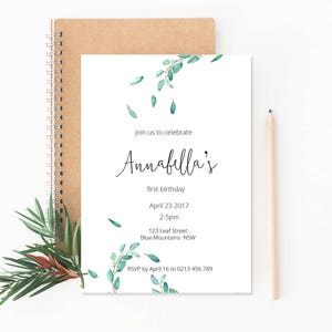 Minimal Gum Leaf Birthday Invitation // 21st Birthday Invite // 1st ...