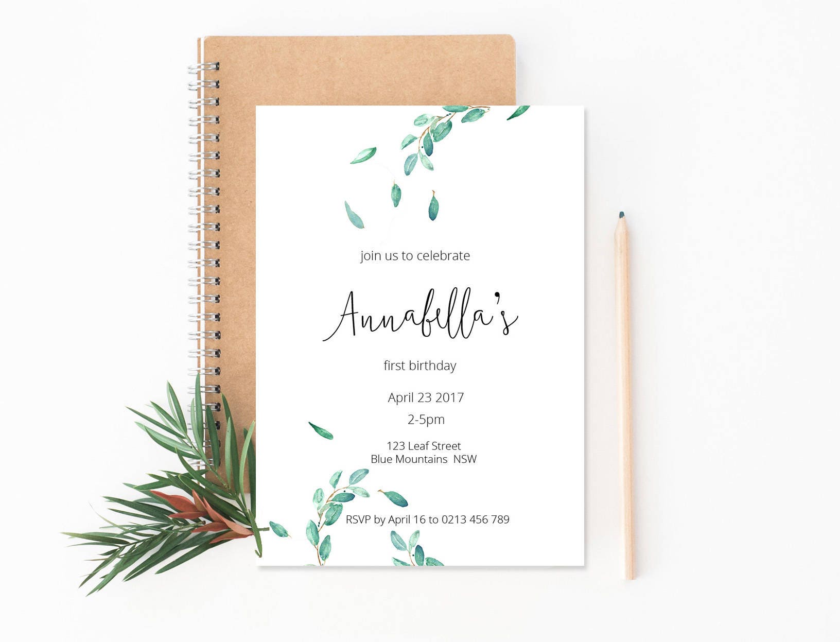 Minimal Gum Leaf Birthday Invitation // 21st Birthday Invite - Etsy ...