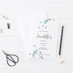Minimal Gum Leaf Birthday Invitation // 21st Birthday Invite // 1st ...