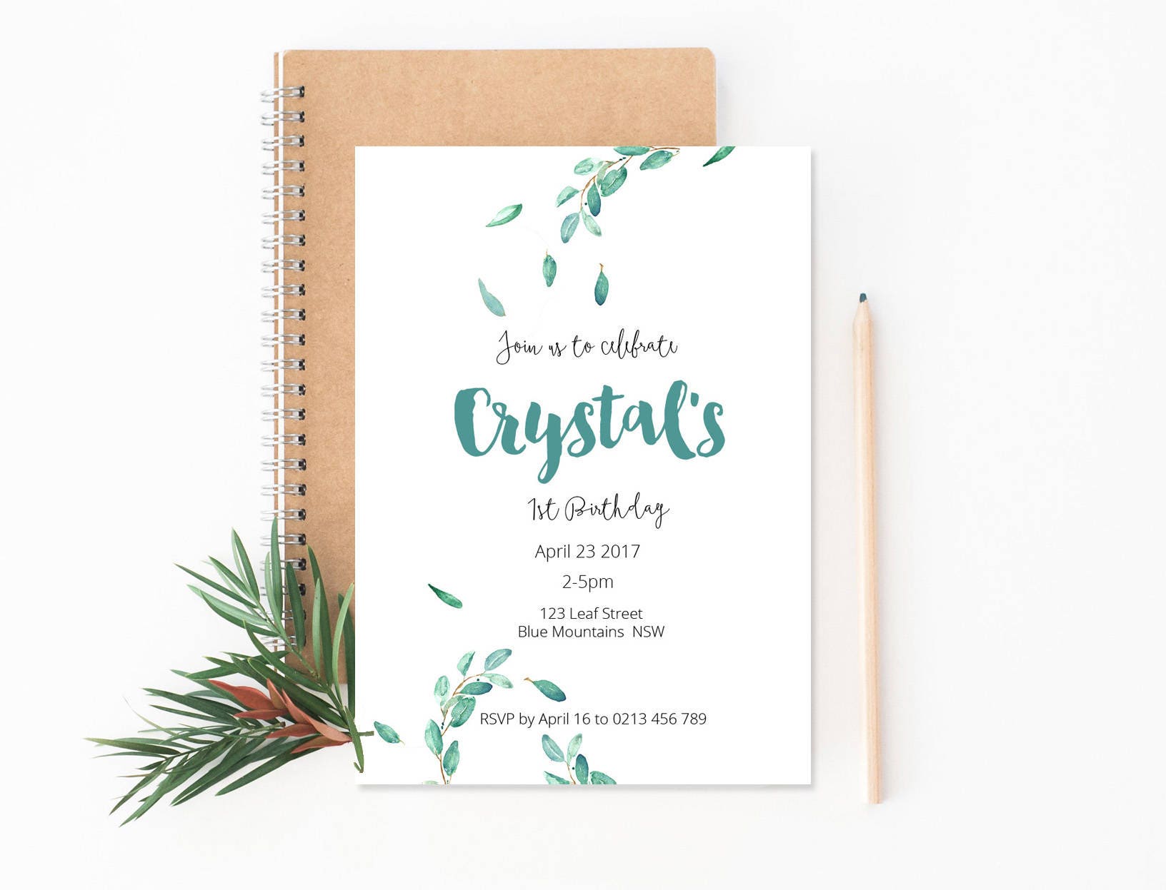 Minimal Gum Leaf Birthday Invitation // 21st Birthday Invite - Etsy ...