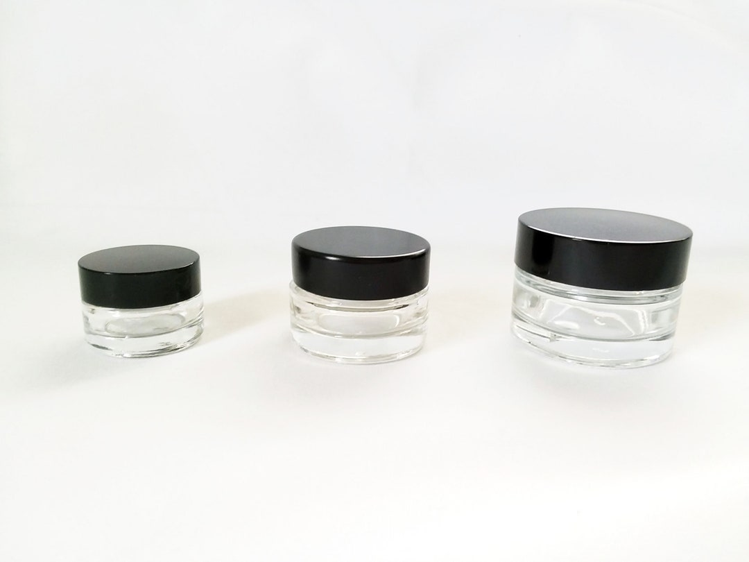 Tiny Jar Thick Glass Container Small Sizes Clear Black Plastic Lids ...
