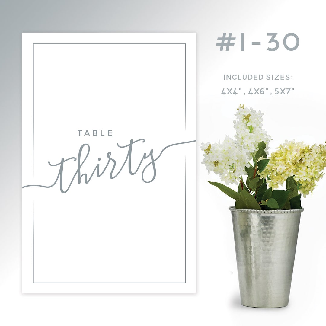 PRINTABLE Table Numbers #1-30: SILVER, Available in 4x4, 4x6, 5x7 Sizes ...