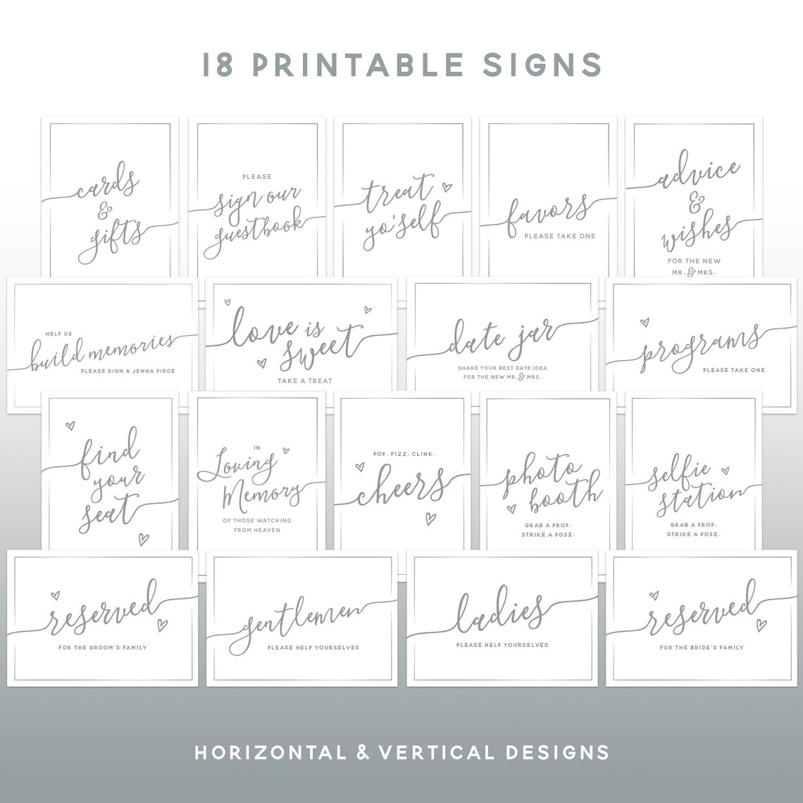 PRINTABLE Wedding Signs Bundle Set: SILVER, 18 Signs Included, 4x6" and ...