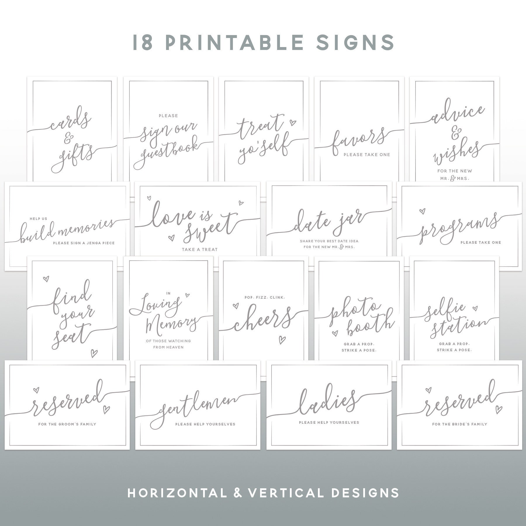 PRINTABLE Wedding Signs Bundle Set: SILVER 18 Signs Included | Etsy