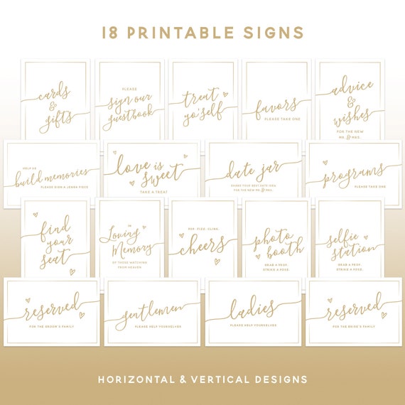PRINTABLE Wedding Signs Bundle Set: GOLD 18 Signs Included | Etsy