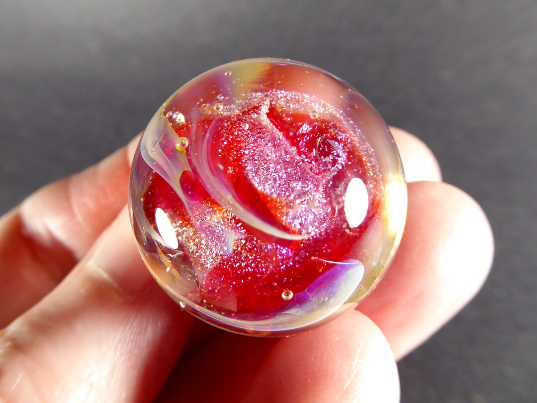 Glowing Cardinal Red Transparent Lampwork Glass Marble With Swirls of ...