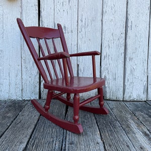 Red Rocking Chair Christmas - Primitive Americana Red Child’s Rocker ...
