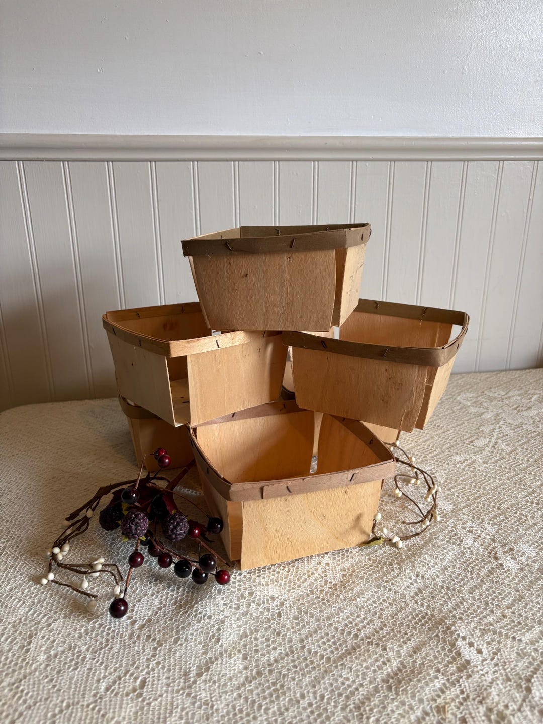 Vintage Wooden Strawberry Boxes – Farmhouse Kitchen Decor, Set of 6 - Etsy