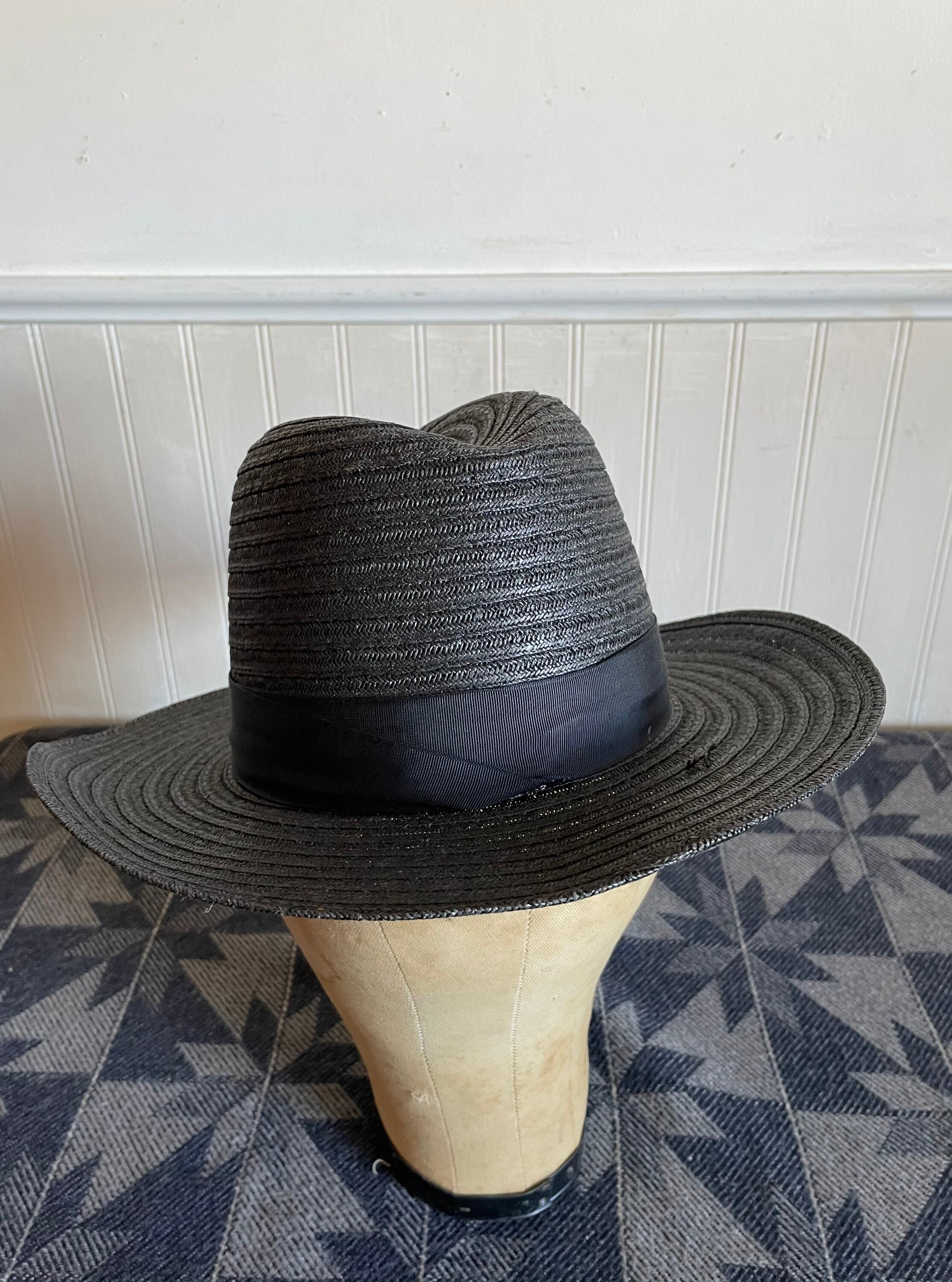 Amish Straw Hat 6 3/4 Authentic Black Straw Brim Fedora | Etsy
