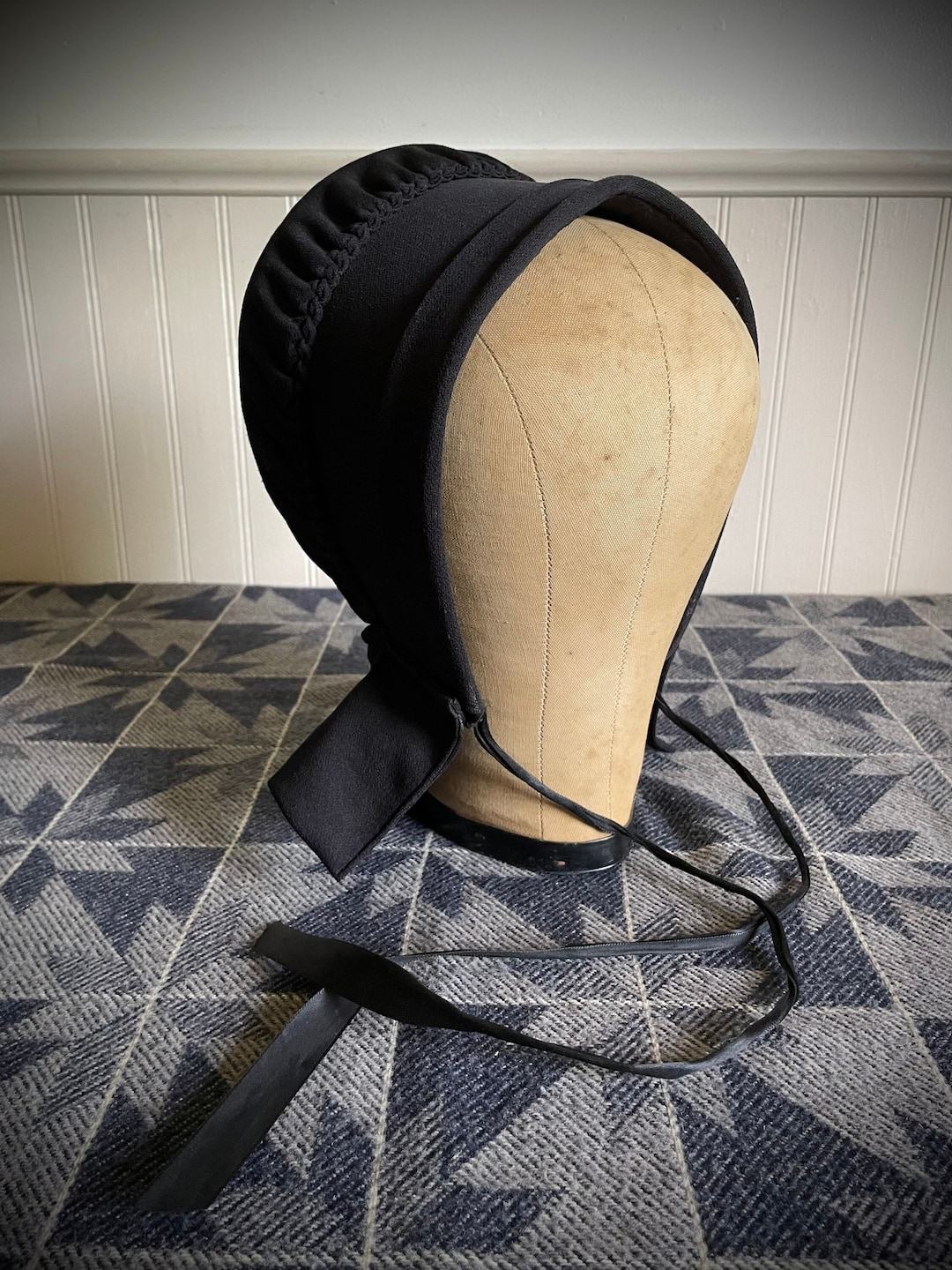 Black Amish Bonnet - Women's Mennonite Hat - Hand Stitched Black Bonnet ...