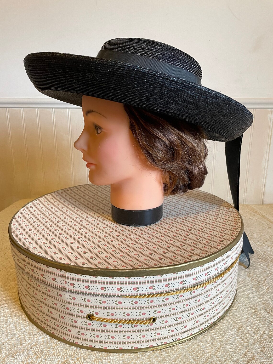 Black French Straw Hat Ladies Created by Christine NY | Etsy