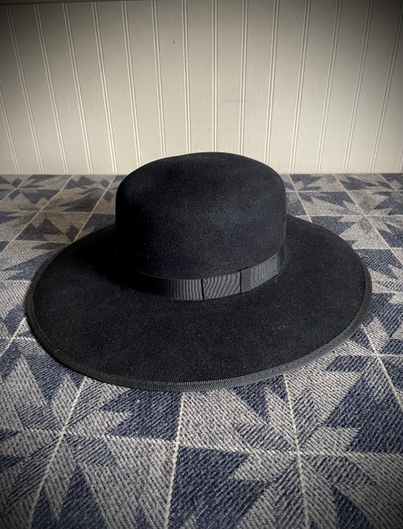 Amish Flying Eagle Hat 7 - Wide Brim Black Wool Fedor… - Gem