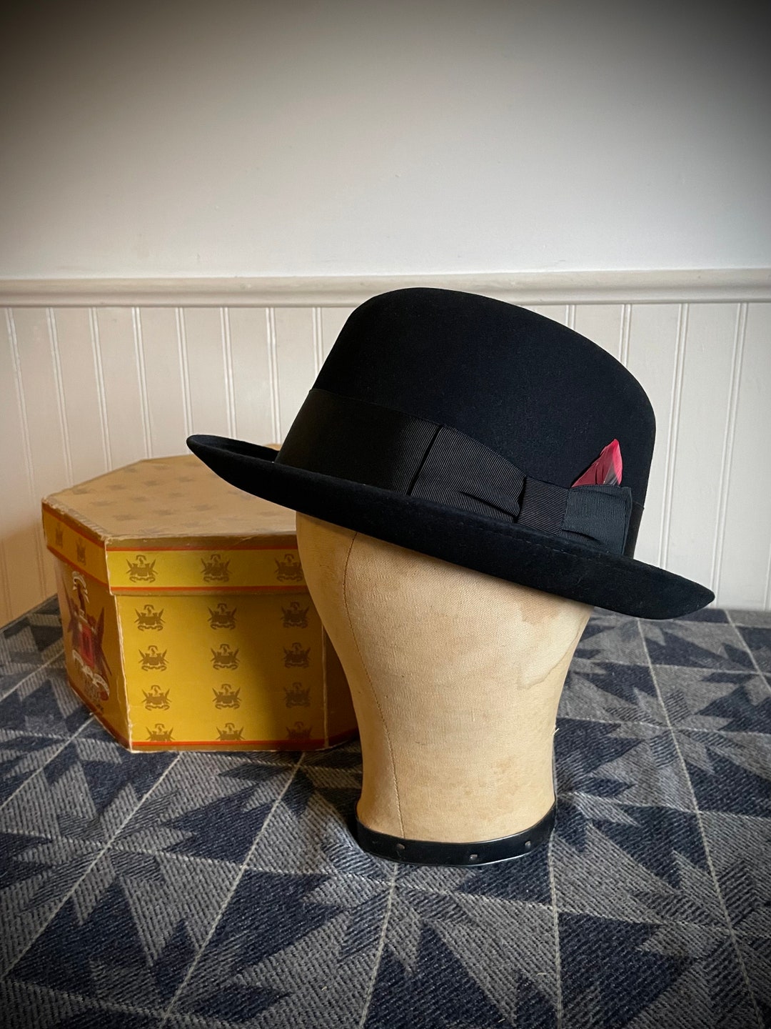 Knox Bowler Black Wool Fifth Avenue Hat - Victorian Black Homburg Derby ...