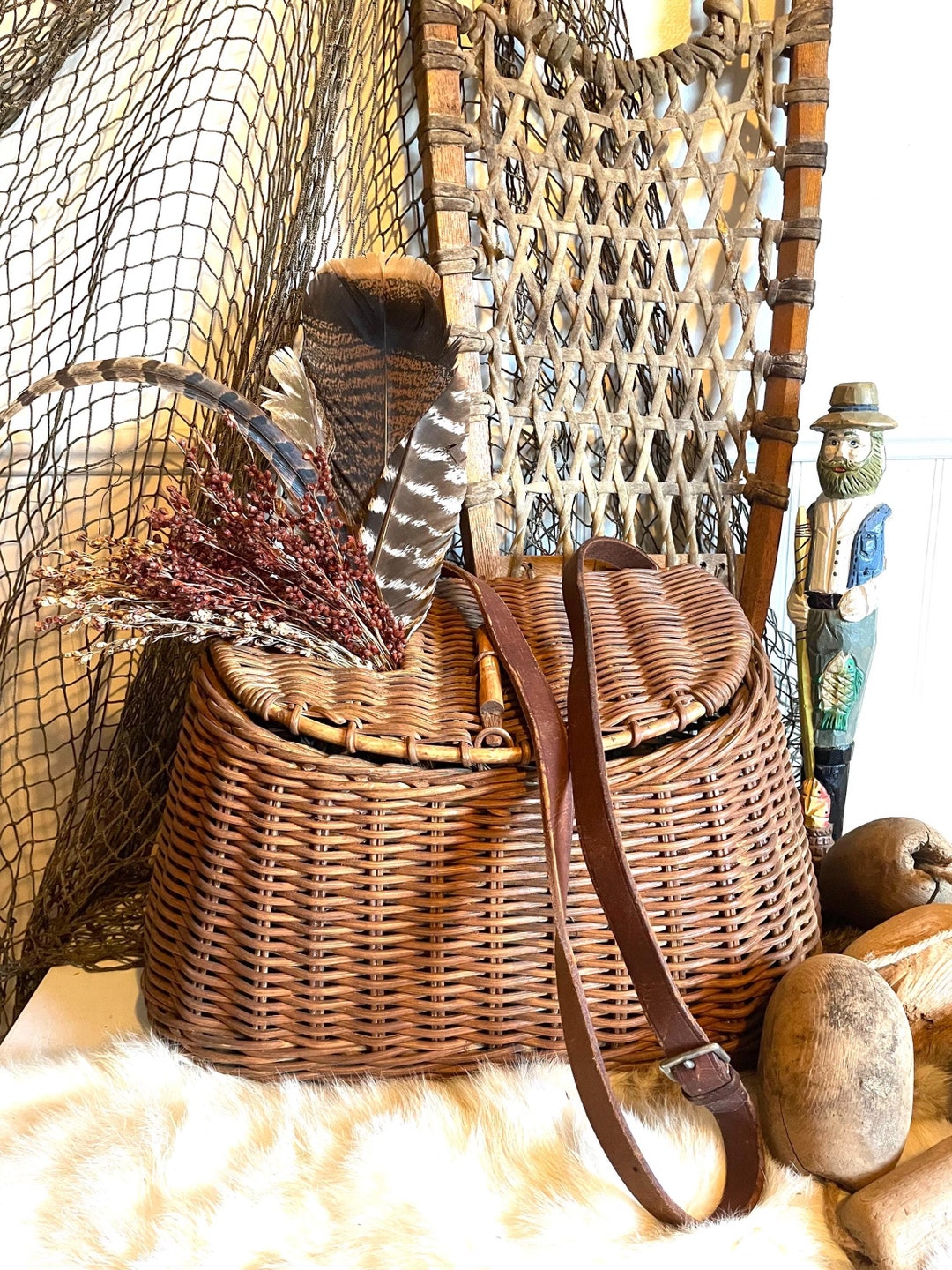 Wicker Fishing Creel Salmon Fishermans Trout Creel Decor Fly Fishing ...