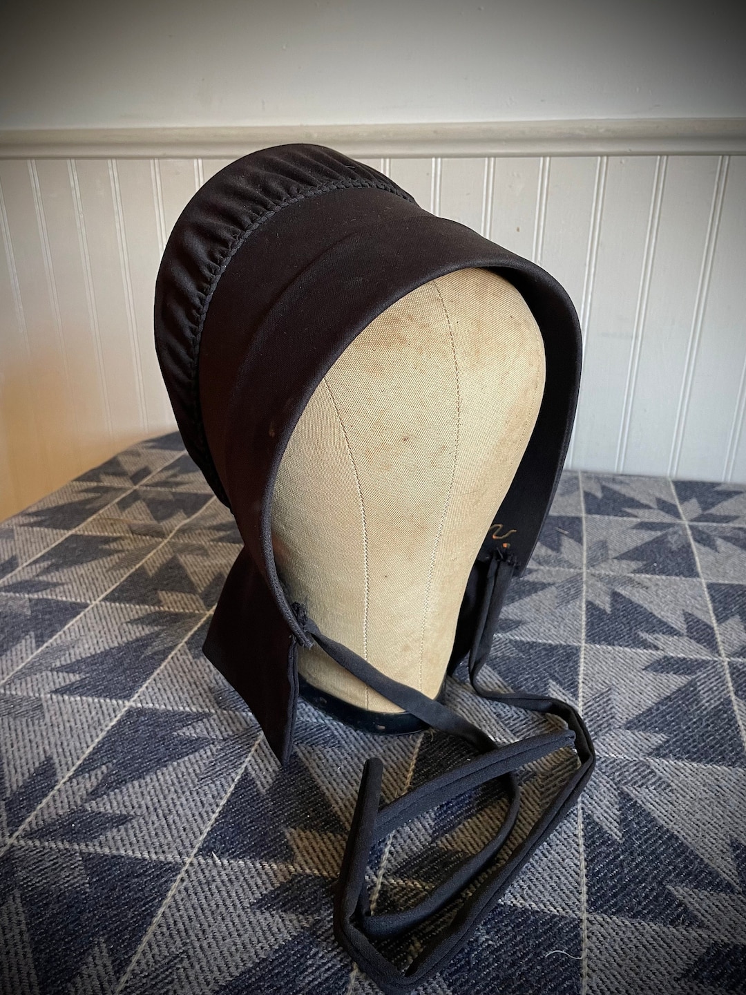 Black Amish Bonnet Women's Mennonite Hat Hand Stitched Black Bonnet ...