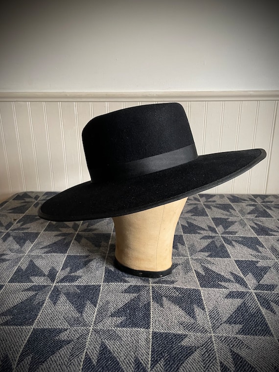 Amish Flying Eagle Hat 7 - Wide Brim Black Wool Fedor… - Gem