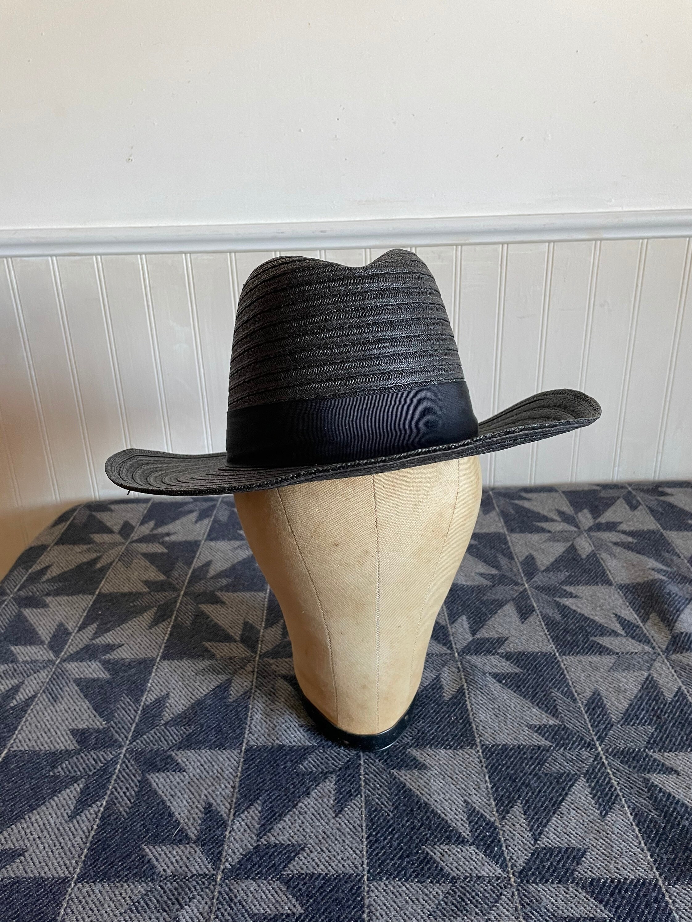 Amish Straw Hat 6 3/4 Authentic Black Straw Brim Fedora | Etsy