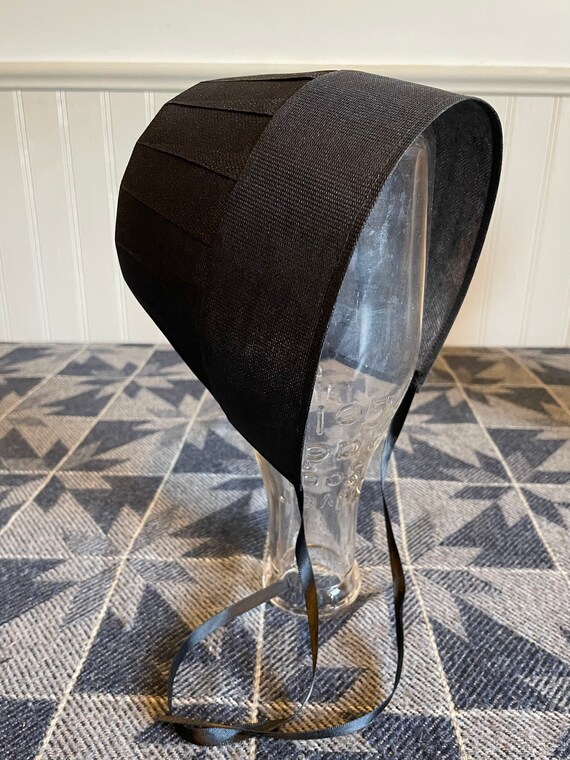 Black Amish Prayer Bonnet 15 - Indiana Mennonite Head… - Gem