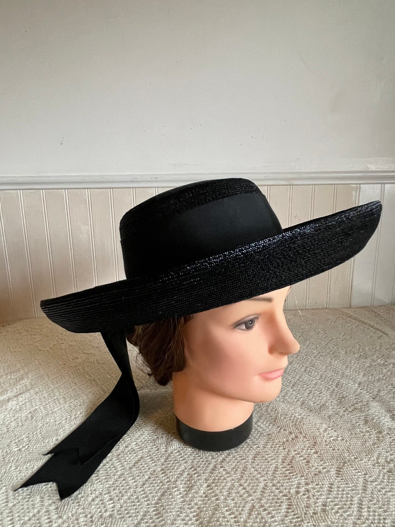 Black French Straw Hat Ladies Created by Christine NY | Etsy